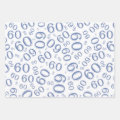 60th Birthday Blue & White Number Pattern 60 Wrapping Paper Sheets | Zazzle