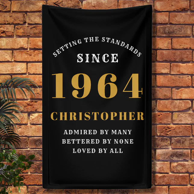 60th Birthday Born 1964 Add Name Black Gold Banner | Zazzle