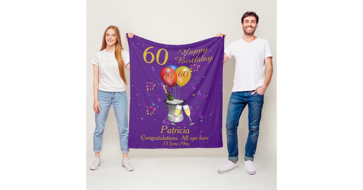 60th Birthday Celebration Purple Fleece Blanket | Zazzle