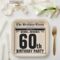 60th Birthday Classic Vintage Old Newspaper Custom Paper Plates | Zazzle