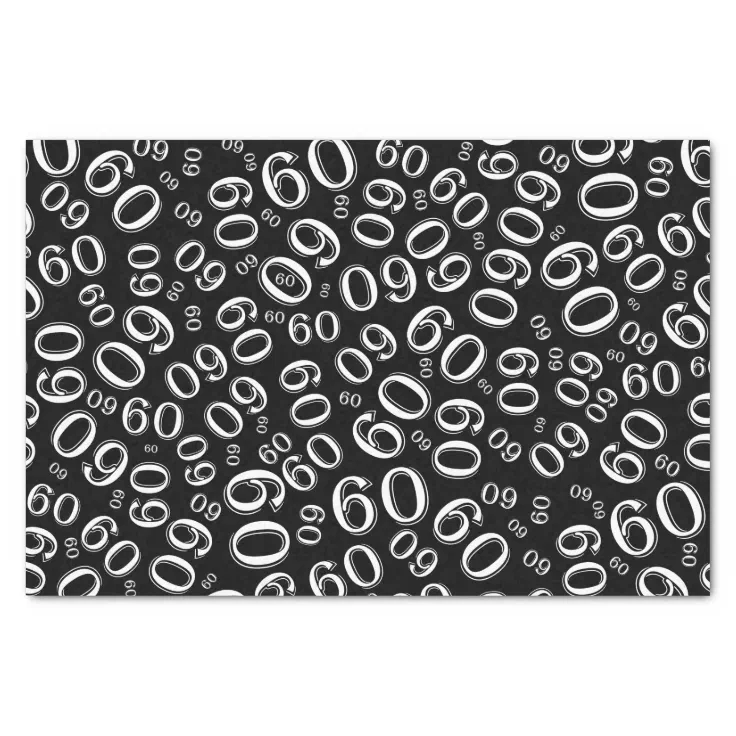 60th Birthday Cool Number Pattern Black/White Tissue Paper | Zazzle