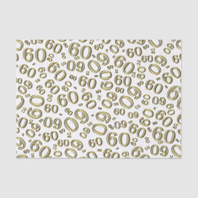 60th Birthday Cool Number Pattern Gold/White Tissue Paper | Zazzle