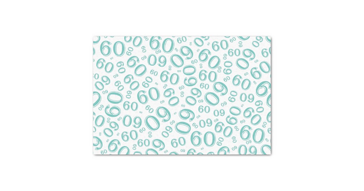 60th Birthday Cool Number Pattern Teal /White Tissue Paper | Zazzle