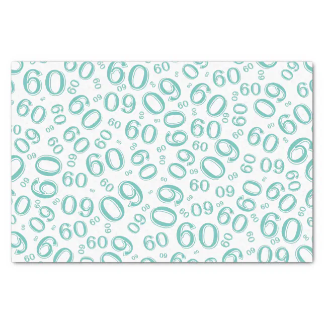 60th Birthday Cool Number Pattern Teal /White Tissue Paper | Zazzle