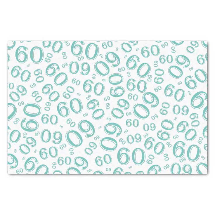 60th Birthday Cool Number Pattern Teal /White Tissue Paper | Zazzle