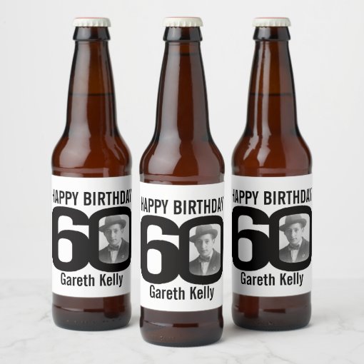 60th Birthday custom photo name label | Zazzle