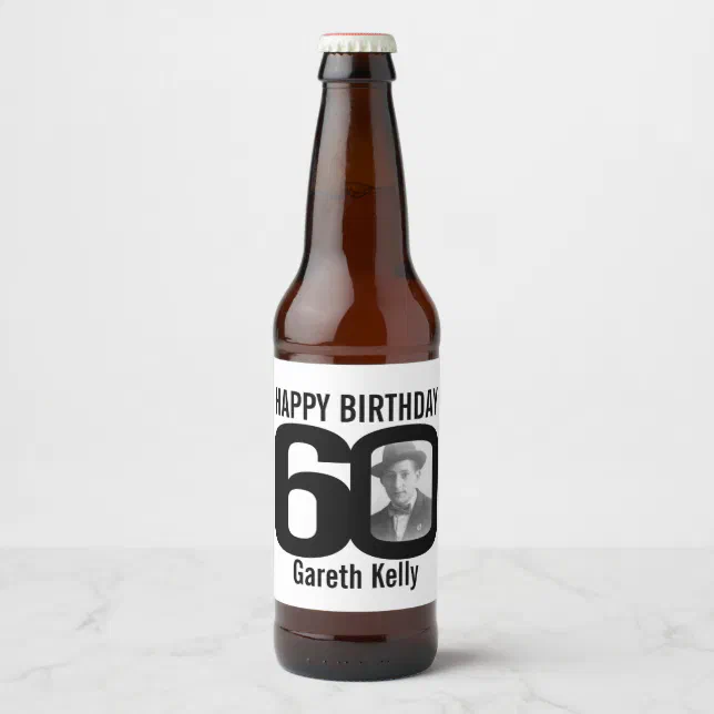 60th Birthday custom photo name label | Zazzle