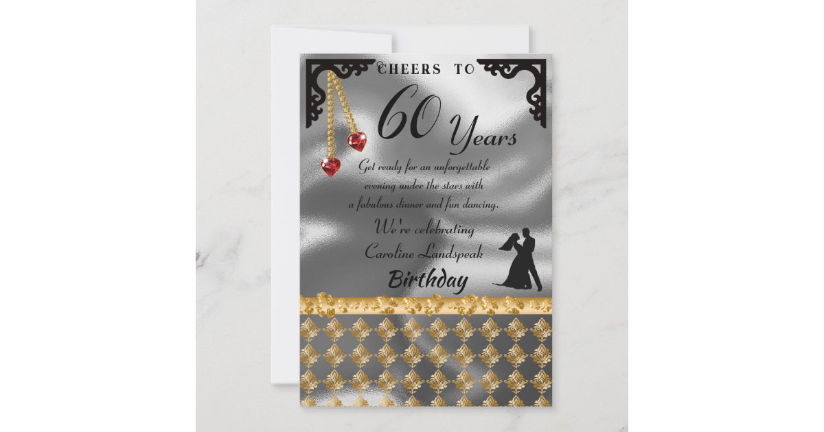60th Birthday Dance Party Silver Foil, Red Heart I Invitation | Zazzle