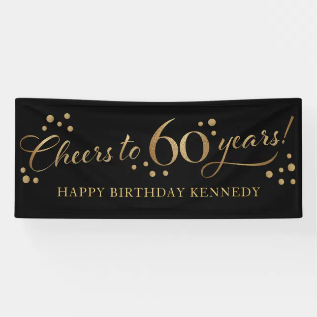 60th Birthday Glitter Black and Gold Banner | Zazzle