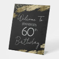 60th Birthday Gold Black Welcome Pedestal Sign | Zazzle