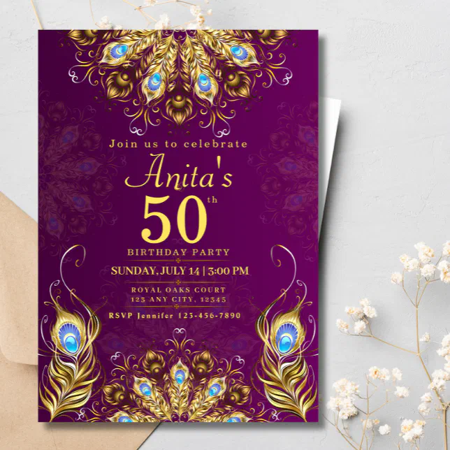60th Birthday Indian Ethnic Pink Gold Peacock Invitation | Zazzle