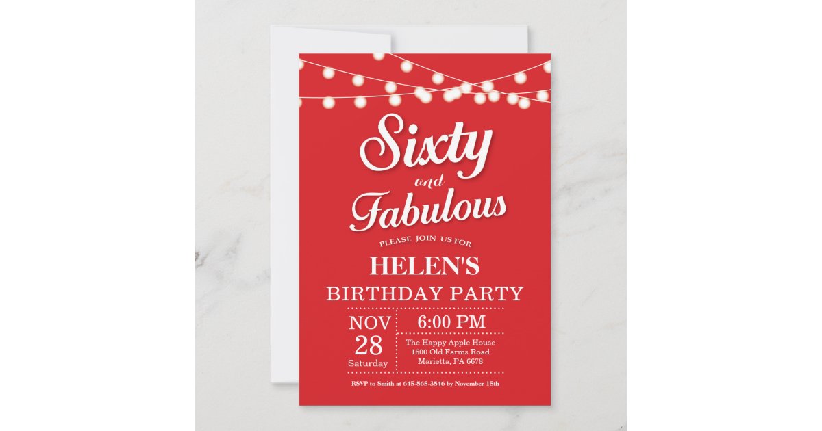 60th Birthday Invitation Red Fabulous | Zazzle