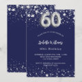 60th birthday navy blue silver stars invitation | Zazzle
