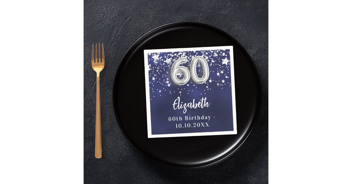 60th birthday navy blue silver stars napkins | Zazzle