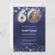 60th birthday navy blue silver stars photo luxury invitation | Zazzle