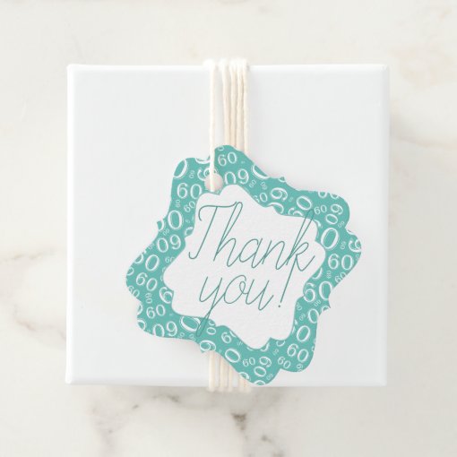 60th Birthday Number 60 Pattern Teal and White Favor Tags | Zazzle