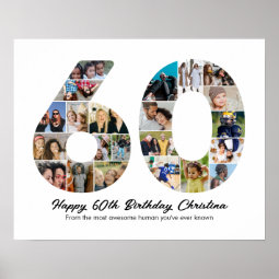 60th Birthday Number 60 Photo Collage Anniversary Poster | Zazzle