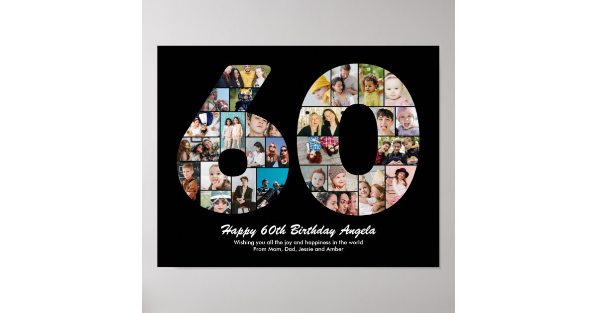 60th Birthday Number 60 Photo Collage Gift Poster | Zazzle