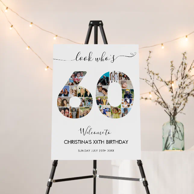 60th Birthday Number 60 Photo Collage Welcome Foam Board | Zazzle