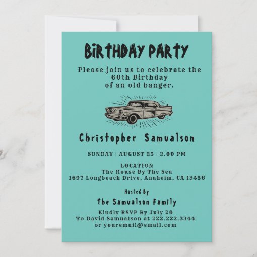 60th Birthday Old Banger Car Enthusiast Vintage Invitation | Zazzle