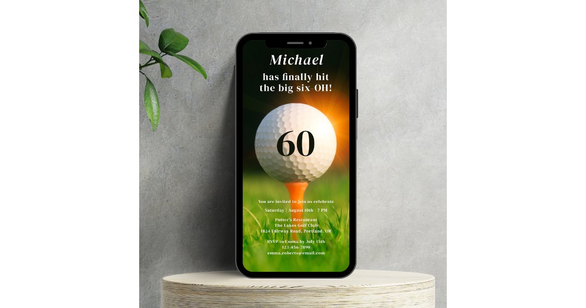 60th Birthday Party Adult Golf Sixty Photo QR Code Invitation | Zazzle
