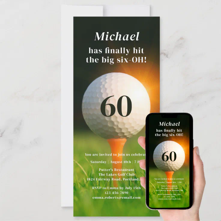 60th Birthday Party Adult Golf Sixty Photo QR Code Invitation | Zazzle