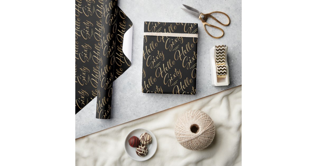 60th Birthday Party Black and Gold Wrapping Paper | Zazzle