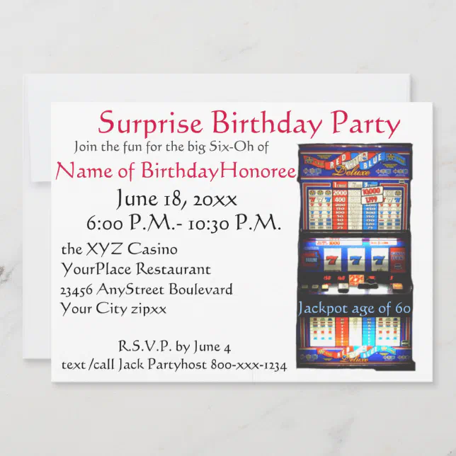 60th Birthday Party Casino Slot Machine Invitation | Zazzle