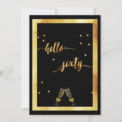 60th birthday party gold black hello sixty invitation | Zazzle