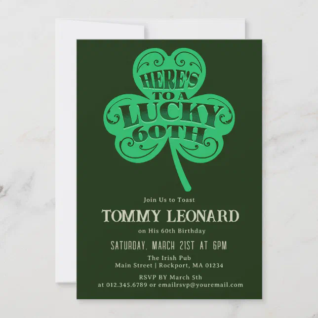 60th Birthday Party Lucky Shamrock Irish Invitation | Zazzle