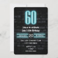 60th Birthday Party Neon Sign on Brick Invitation | Zazzle