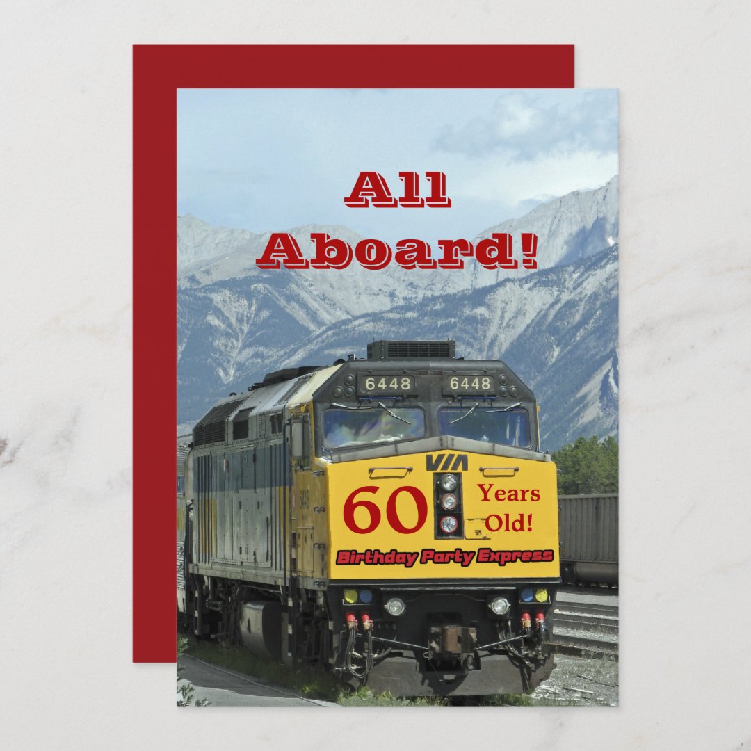 60th Birthday Party Railroad Train Yellow Engine Invitation | Zazzle