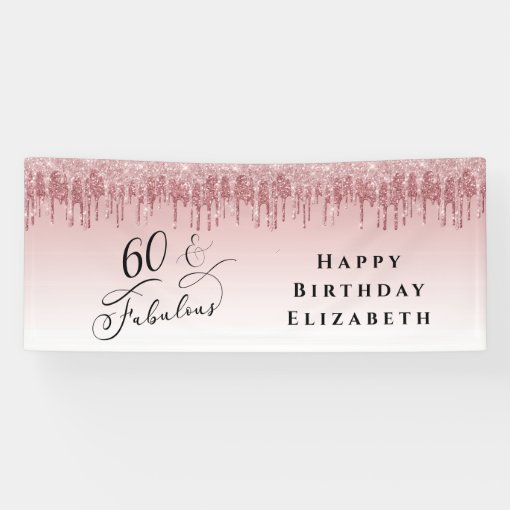 60th Birthday Party Rose Gold Pink Glitter Banner | Zazzle