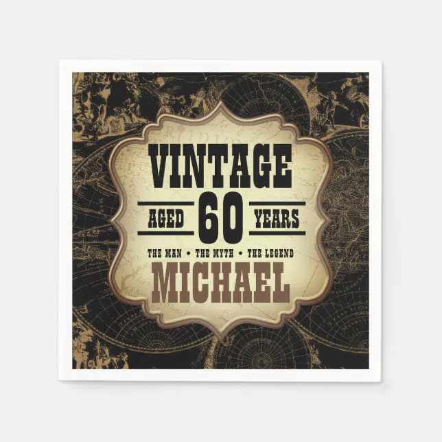 60th Birthday Party Vintage Theme Custom Name Napkins | Zazzle