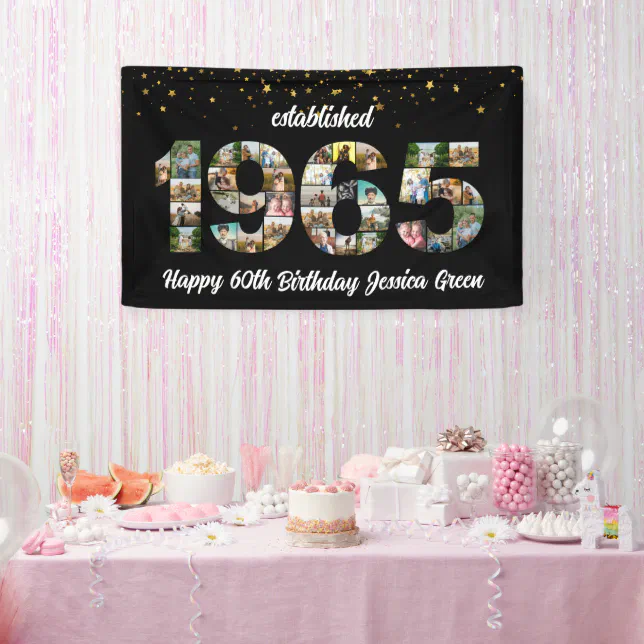 60th Birthday Photo Collage Established 1965 Banner | Zazzle