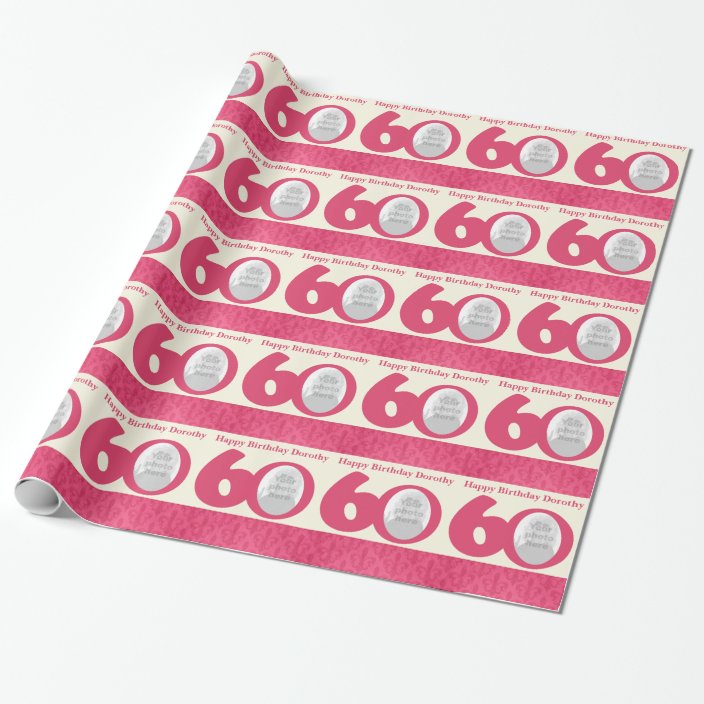 60th Birthday photo fun cream pink wrapping Wrapping Paper | Zazzle.com