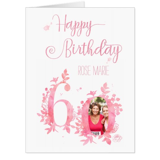 60th Birthday Pink Floral Numbers Jumbo Photo Card | Zazzle.com
