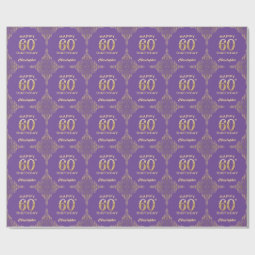 60th Birthday Purple and Gold Glitter Frame Wrapping Paper | Zazzle