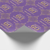 60th Birthday Purple and Gold Glitter Frame Wrapping Paper | Zazzle