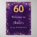 60th birthday purple glitter sparkles welcome poster | Zazzle
