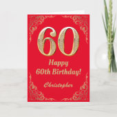 60th Birthday Red and Gold Glitter Frame Card | Zazzle