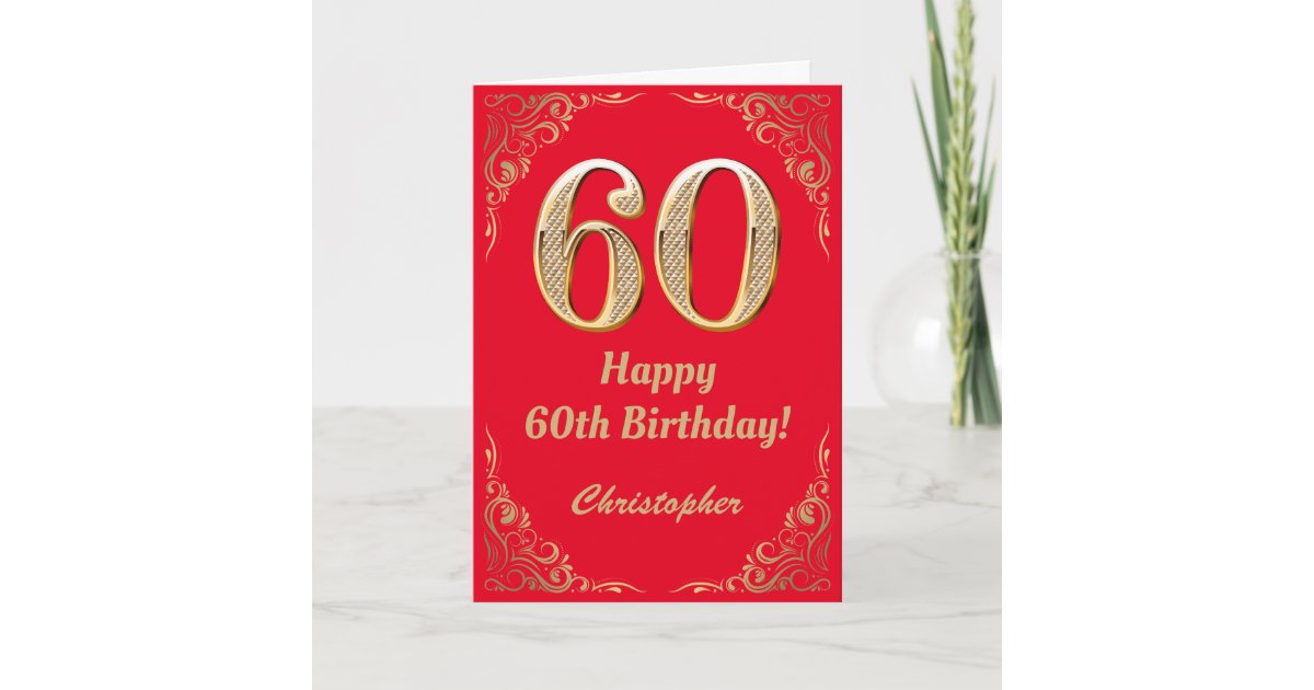 60th Birthday Red and Gold Glitter Frame Card | Zazzle