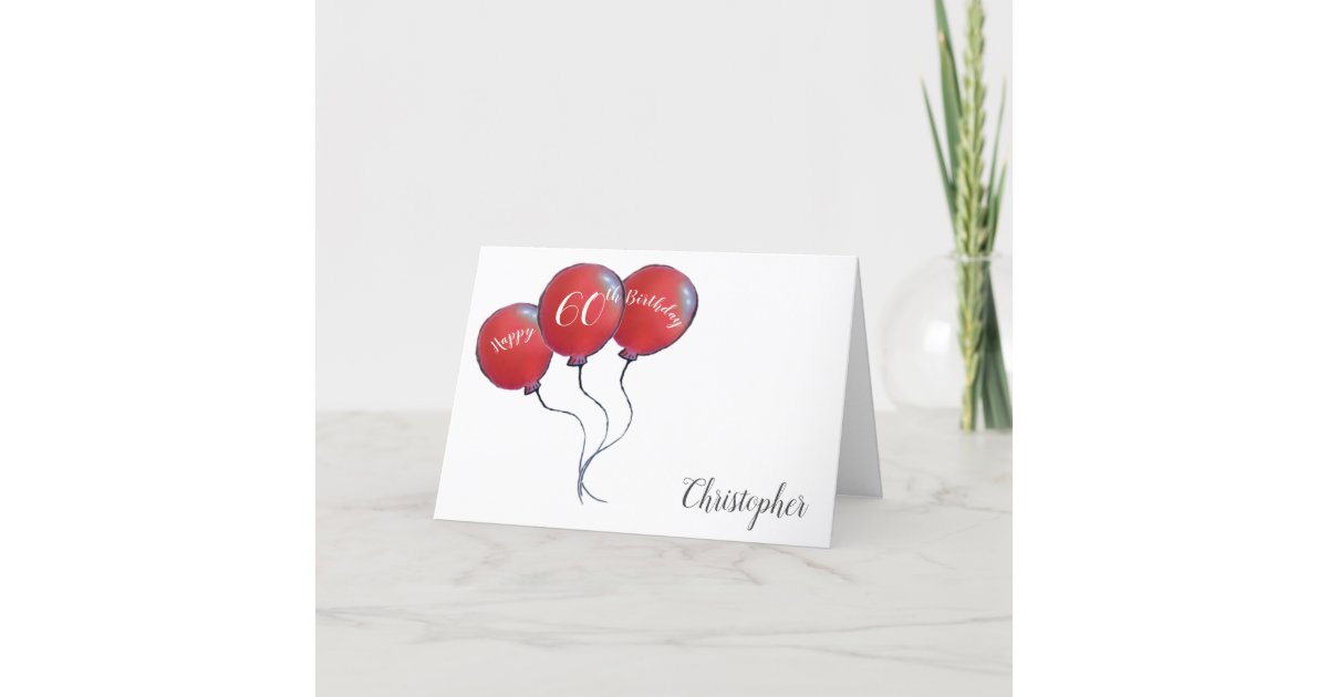 60th birthday red balloon holiday card | Zazzle