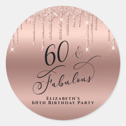 60th Birthday Rose Gold Glitter Classic Round Sticker | Zazzle