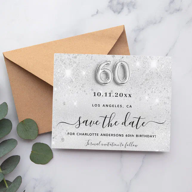 60th birthday silver glitter budget save the date flyer | Zazzle