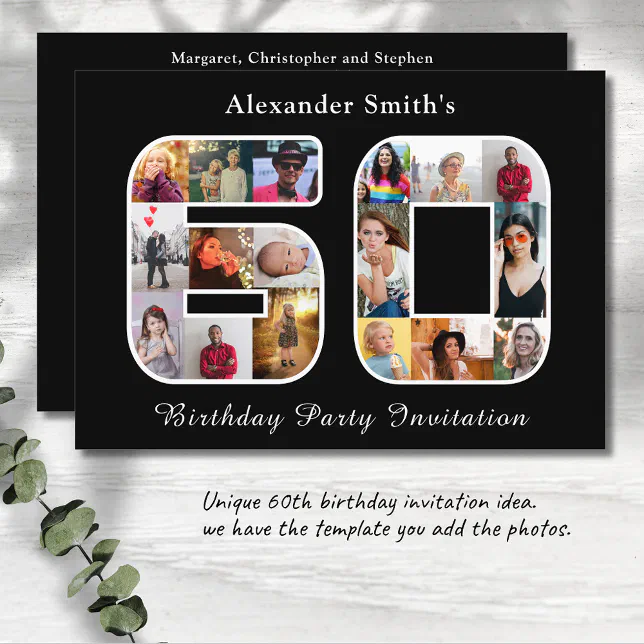 60th Birthday Sixty Photo Black And White Invitation | Zazzle