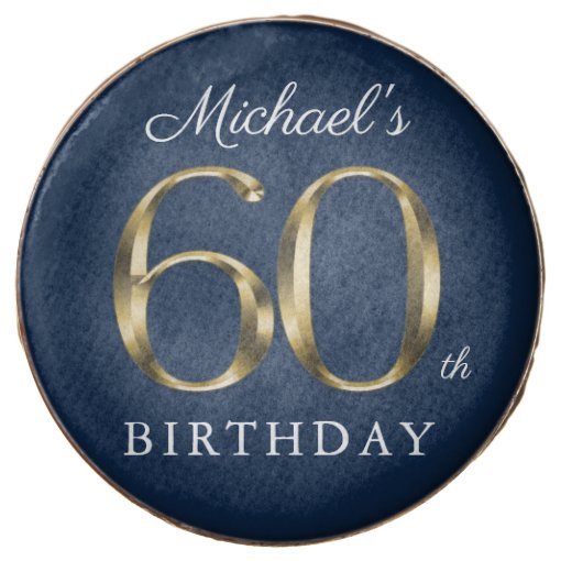 60th Birthday Solid Gold Text Navy Blue Custom Chocolate Covered Oreo ...
