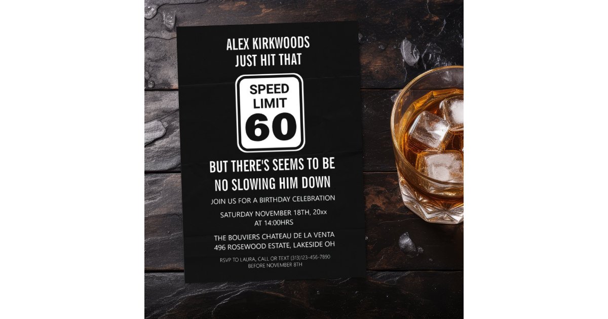 60th Birthday Speed Limit 60 Party Invitation | Zazzle