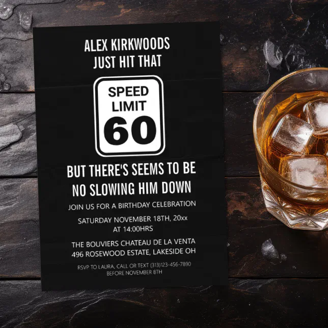 60th Birthday Speed Limit 60 Party Invitation | Zazzle