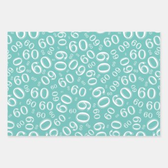 60th Birthday Teal & White Number Pattern 60 Wrapping Paper Sheets | Zazzle